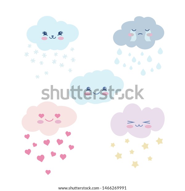 Cute Clouds Emotions Precipitation Stock Vector (Royalty Free ...