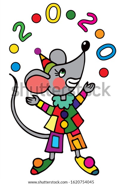 Cute Clown Mouse Juggling Balls 2020 Stock Vector (Royalty Free ...
