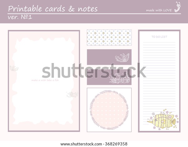 Cute Collection Romantic Printable Cards Notes Stock Vector (Royalty ...