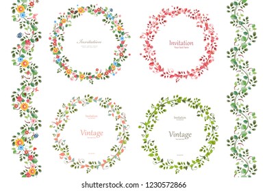 Vektor Stok Cute Collection Vertical Seamless Borders Plant (Tanpa ...