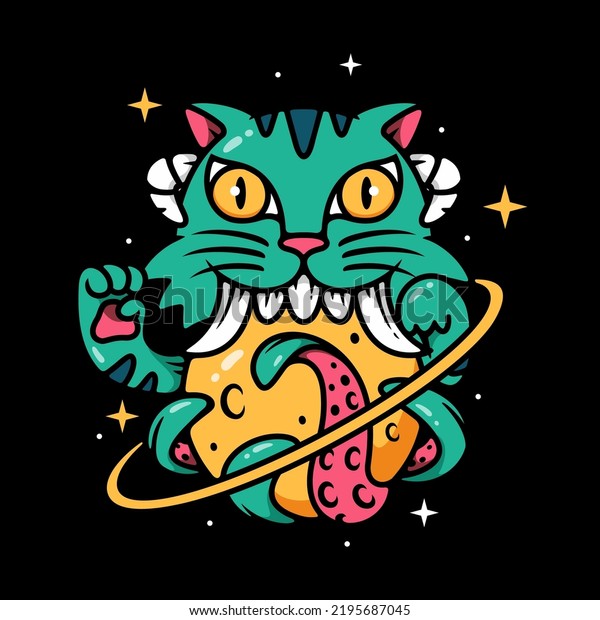 Cute Colorful Alien Cat Illustration Stock Vector (Royalty Free ...