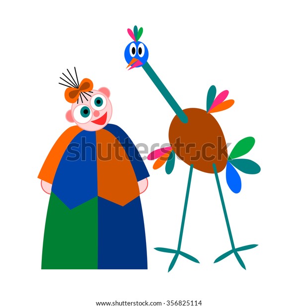 Cute Colorful Cartoon Flat Drawing Girl Stock Vector (Royalty Free ...