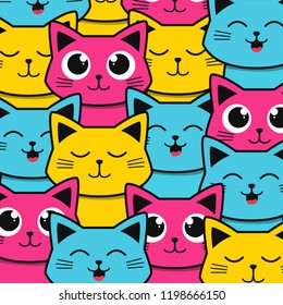 Cute Colorful Cats Pattern Stock Vector (Royalty Free) 1198666150 ...