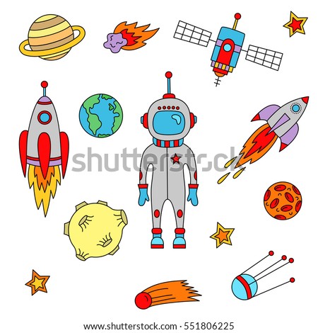 Cute Colorful Outer Space Doodles Vector Stock-Vektorgrafik (Lizenzfrei ...