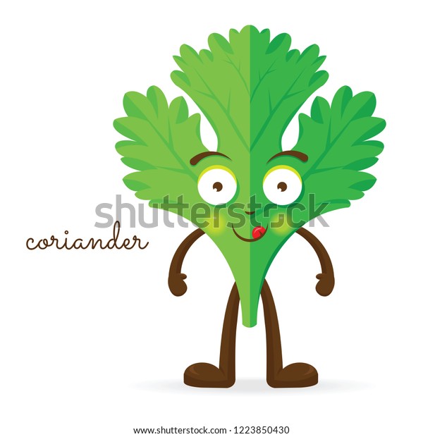 Vektor Stok Cute Coriander Cartoon Vector Illustration On (Tanpa ...