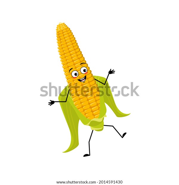 Cute Corn Cob Character Cheerful Emotions Stock Vector (Royalty Free ...