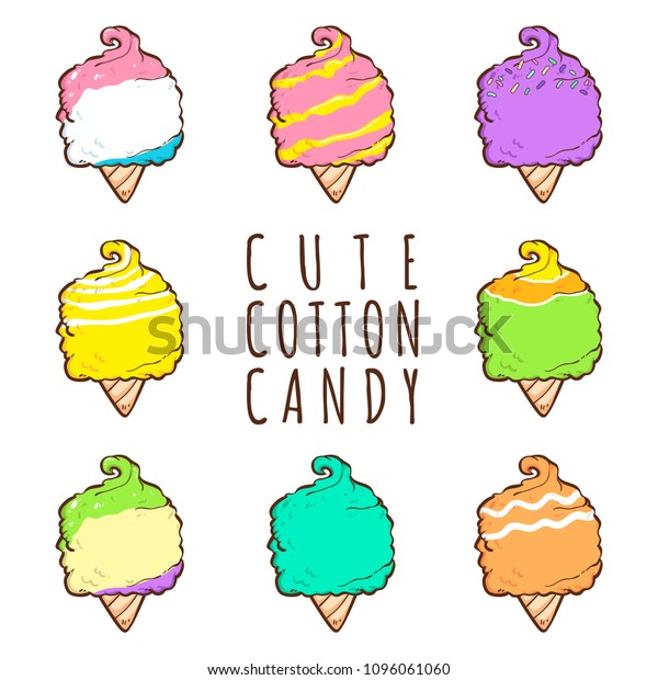 Cute Cotton Candy Vector Cartoon Set Stock Vector (Royalty Free ...
