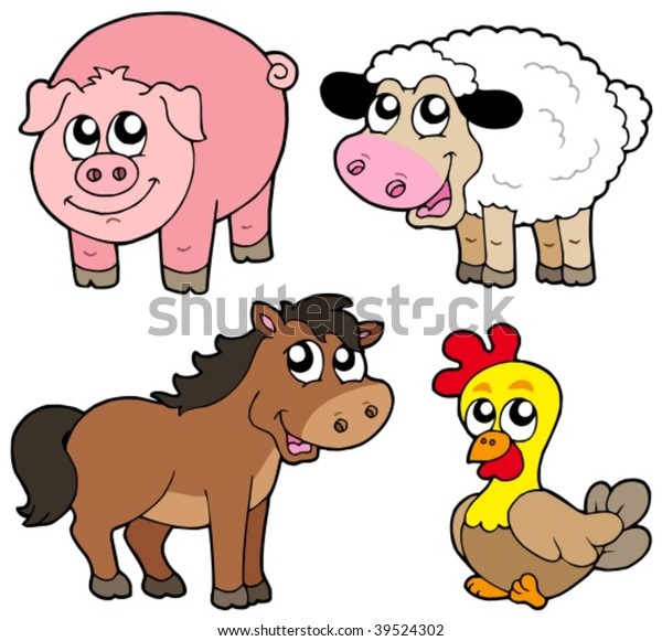 Cute Country Animals Collection Vector Illustration Stock Vector ...