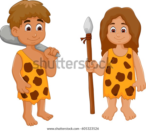 cute couple ancient human cartoon