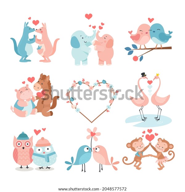 Cute Couple Animal Vector Set Stock Vector (Royalty Free) 2048577572 ...