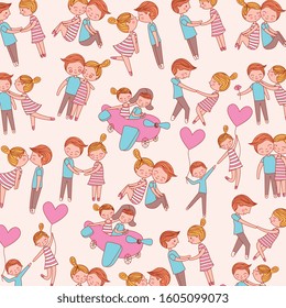 Cute Couple Cartoon Pattern Background Vector Stock Vector (Royalty ...