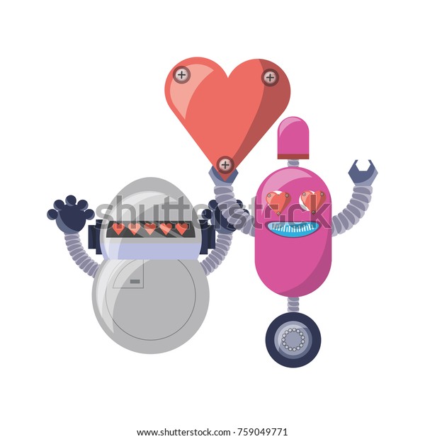Cute Couple Cartoon Robots Heart Icon: เวกเตอร์สต็อก (ปลอดค่าลิขสิทธิ์ ...