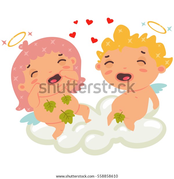 Cute Couple Cupid Sitting On Cloud Stock Vector (Royalty Free ...