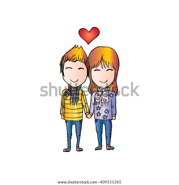 Cute Couple Doodle Style Stock Vector (Royalty Free) 409151365 ...