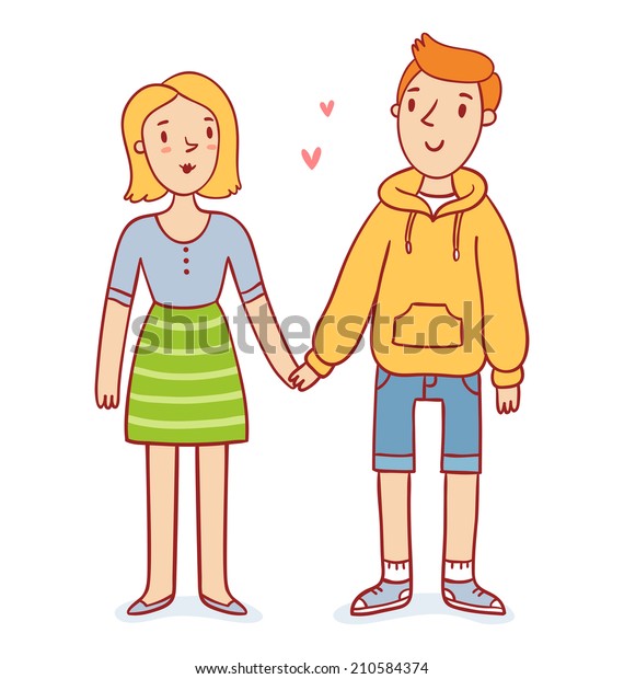 Cute Couple Love Holding Hands Cartoon Stock Vector (Royalty Free ...