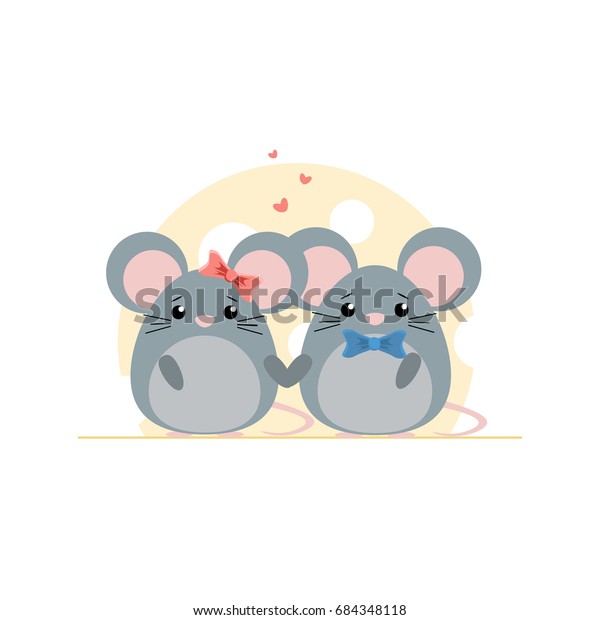 Cute Couple Mouse On Cheese Background Stock Vector (Royalty Free ...
