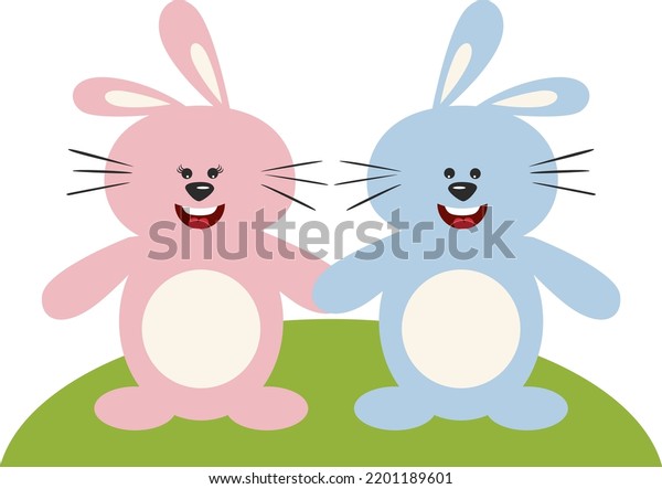 Cute Couple Pink Blue Bunny Stock Vector (Royalty Free) 2201189601 ...