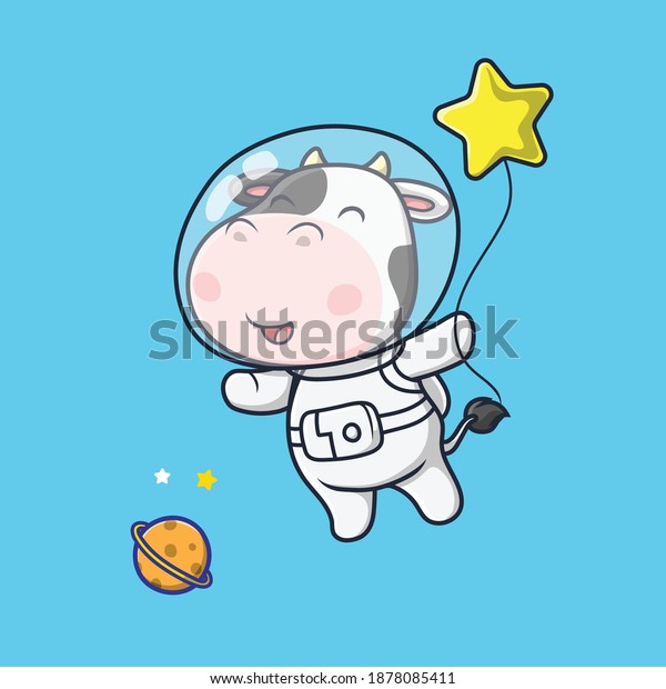 Cute Cow Astronaut Floating Space Cow Stock Vector (Royalty Free ...