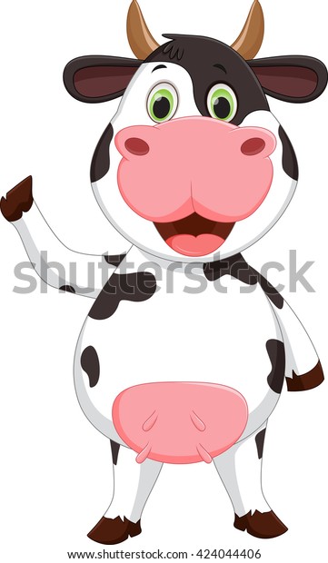 Cute Cow Cartoon Waving Stock Vector (Royalty Free) 424044406 ...