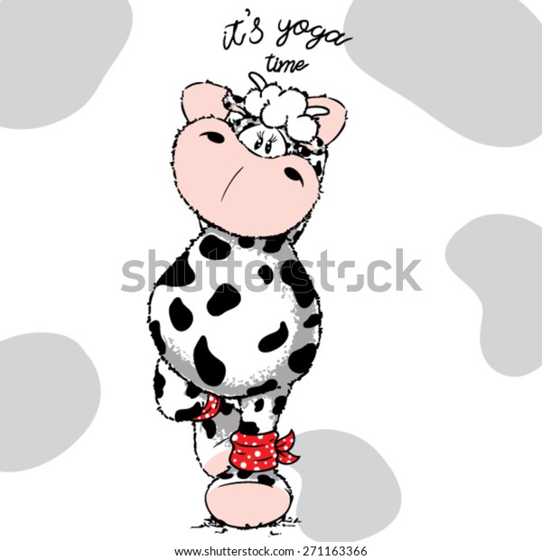 Cute Cow Doing Yoga Exercises Stock Vector (Royalty Free) 271163366