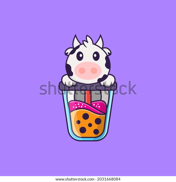 Cute Cow Drinking Boba Milk Tea Stock Vector (Royalty Free) 2031668084 ...