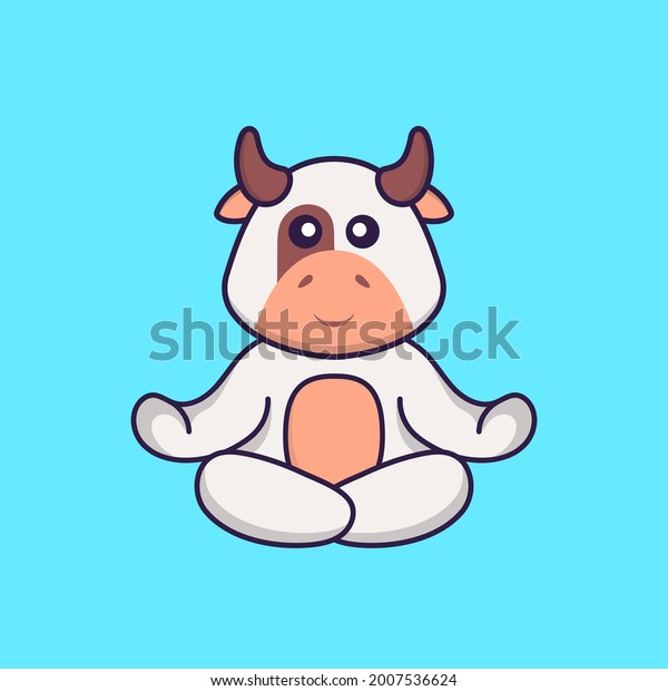 Cute Cow Meditating Doing Yoga Animal Stock Vector (Royalty Free ...