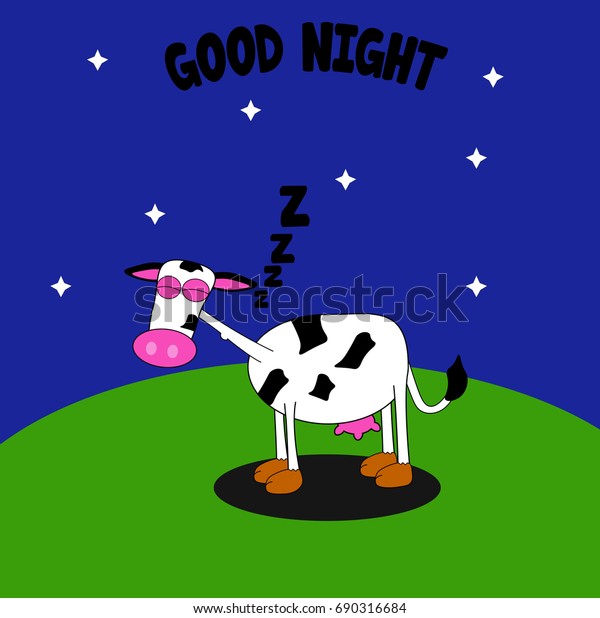 Cute Cow Night Vector Cartoon Illustration 스톡 벡터(로열티 프리) 690316684 ...