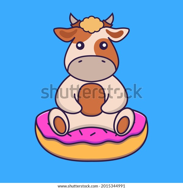 Cute Cow Sitting On Donuts Stock Vector (Royalty Free) 2015344991 ...