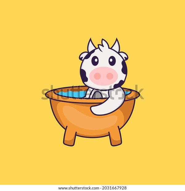 Cute Cow Taking Bath Bathtub Animal Stock Vector (Royalty Free ...