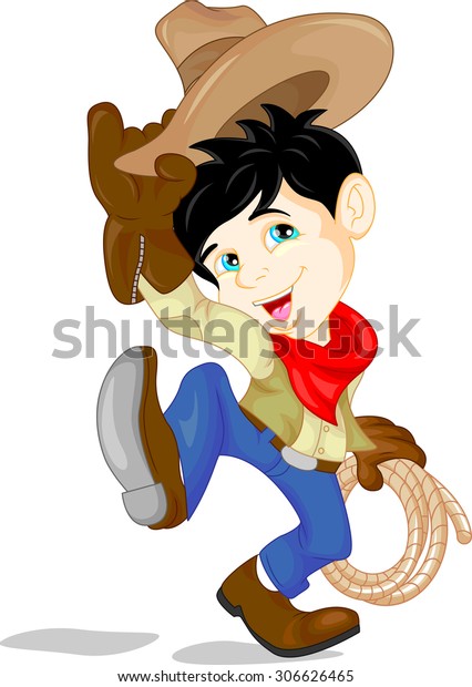 Cute Cowboy Kid Cartoon: vetor stock (livre de direitos) 306626465 ...