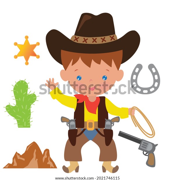 Cute Cowboy Vector Cartoon Illustration: เวกเตอร์สต็อก (ปลอดค่า ...
