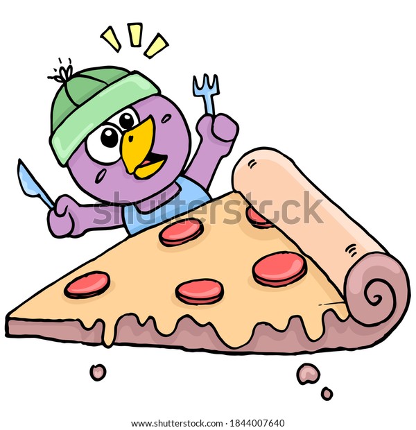 Cute Creature Eating Jumbo Pizza Cartoon Stock Vector (Royalty Free ...