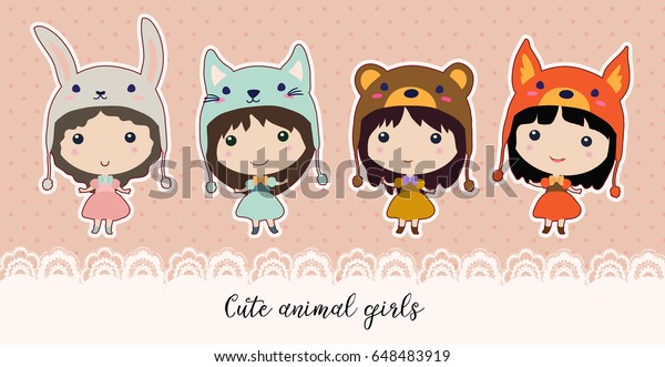 Cute Critter Girls Stock Vector (Royalty Free) 648483919 | Shutterstock