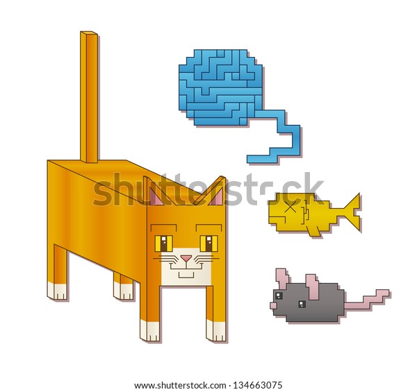 Cute Cubic Cat Character Next Square Stock Vector (Royalty Free ...