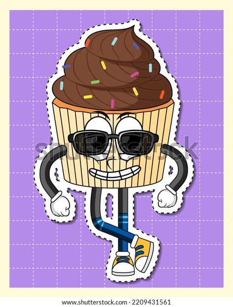 Cute Cupcake Cartoon Character On Grid Stock Vector (Royalty Free ...