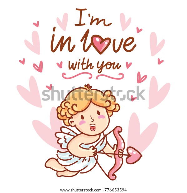 Cute Cupid Character Lettering Calligraphy Text Stock Vector (Royalty ...
