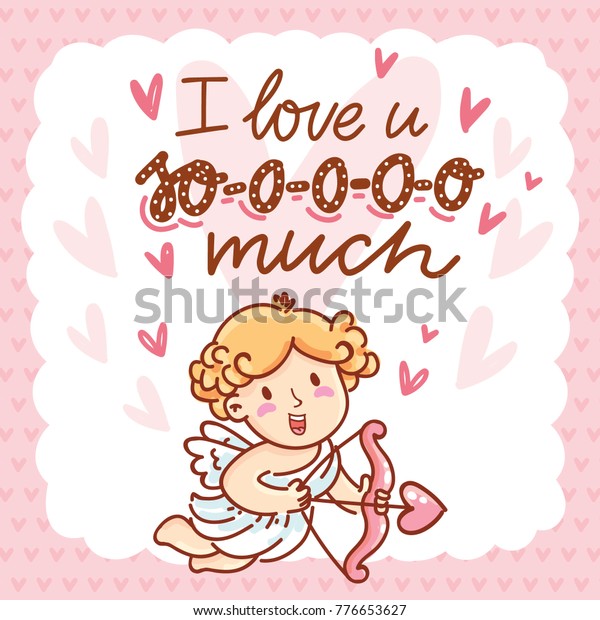 Cute Cupid Character Lettering Calligraphy Text Stock Vector (Royalty ...