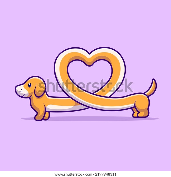 Cute Dachshund Dog Shape Love Cartoon Stock Vector (Royalty Free ...