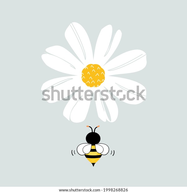 Cute Daisy Flower Bee Cartoon On Stock Vector (Royalty Free) 1998268826 ...