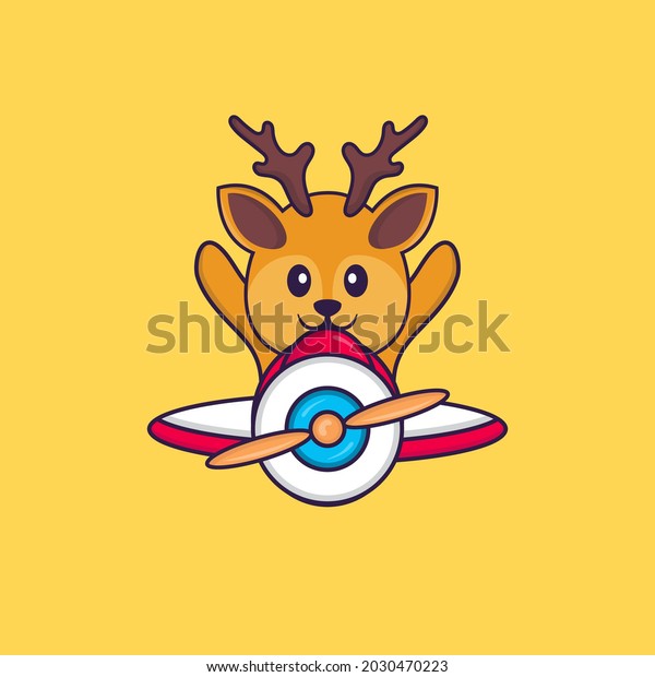 Cute Deer Flying On Plane Animal Stock Vector (Royalty Free) 2030470223 ...