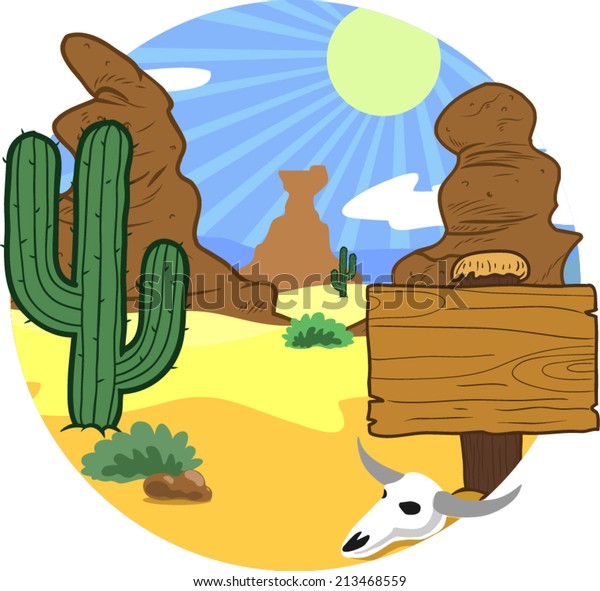 Cute Desert Cartoon Landscape Circle Version : image vectorielle de ...