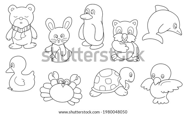 Cute Design Animal Outline Vector Set Stock Vector (Royalty Free ...
