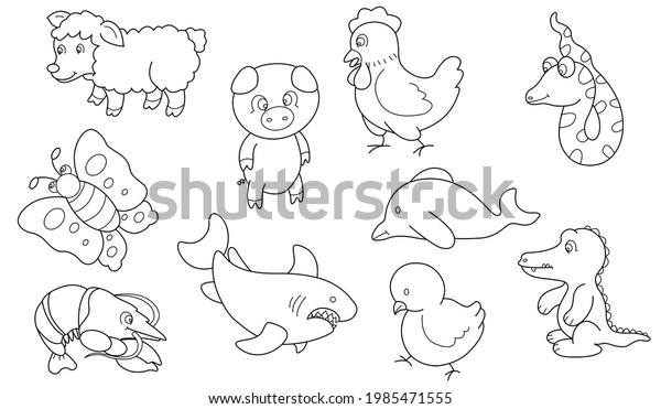 Cute Design Animal Outline Vector Set Stock Vector (Royalty Free ...