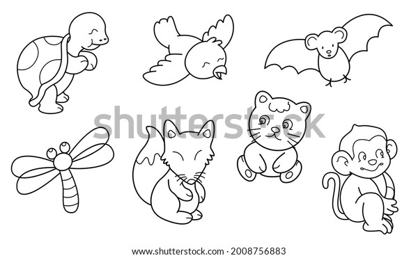 Cute Design Animal Outline Vector Set Stock Vector (Royalty Free ...