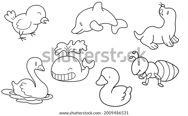 Cute Design Animal Outline Vector Set Stock Vector (Royalty Free ...