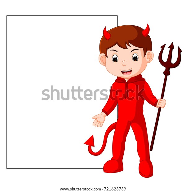 Cute Devil Cartoon Blank Sign Stock Vector (Royalty Free) 721623739 ...