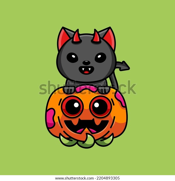 Cute Devil Cat Celebrates Halloween Suitable Stock Vector (Royalty Free ...
