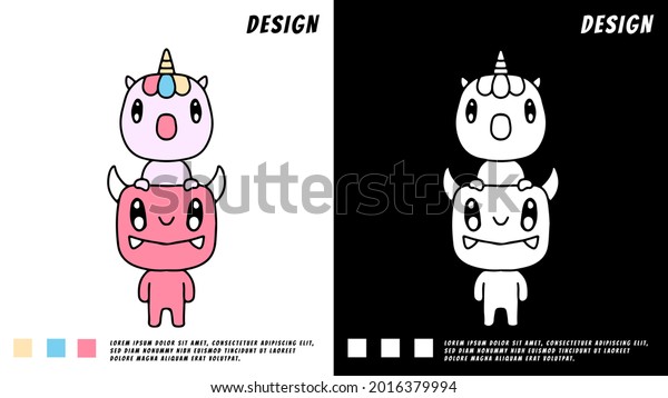 Cute Devil Unicorn Doodle Cartoon Illustration Stock Vector (Royalty ...