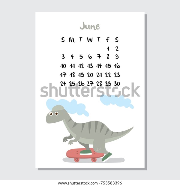Cute Dinosaur Calendar Template Children Series Stock Vector (Royalty ...