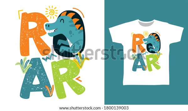 Cute Dinosaur Design Vector Roar Typography: vetor stock (livre de ...
